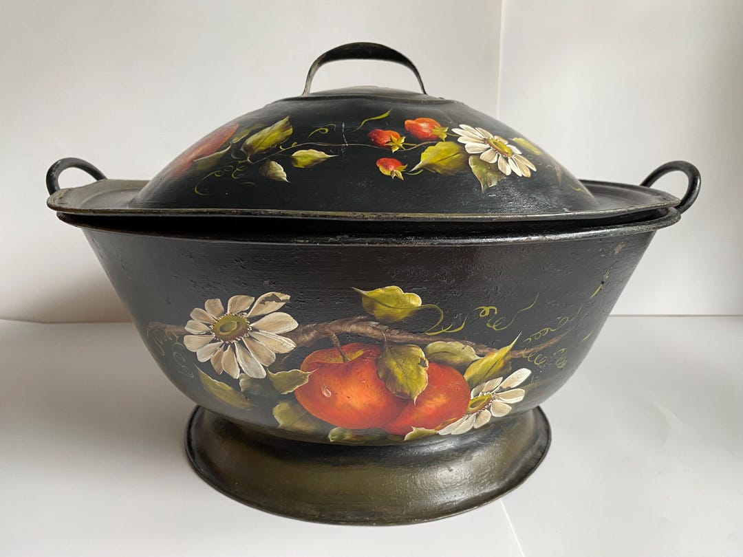 Rare Antique Tole Hand Painted Metal Dough Rising Bowl - Etsy