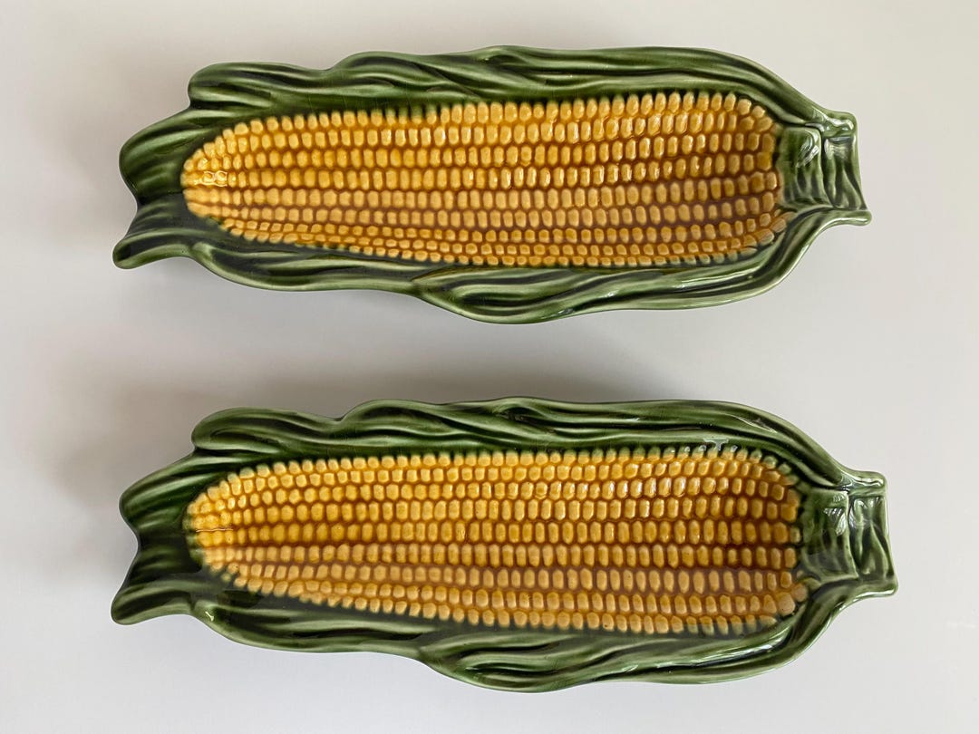 Vintage Majolica Pottery Corn on the Cob Dish Set - Etsy