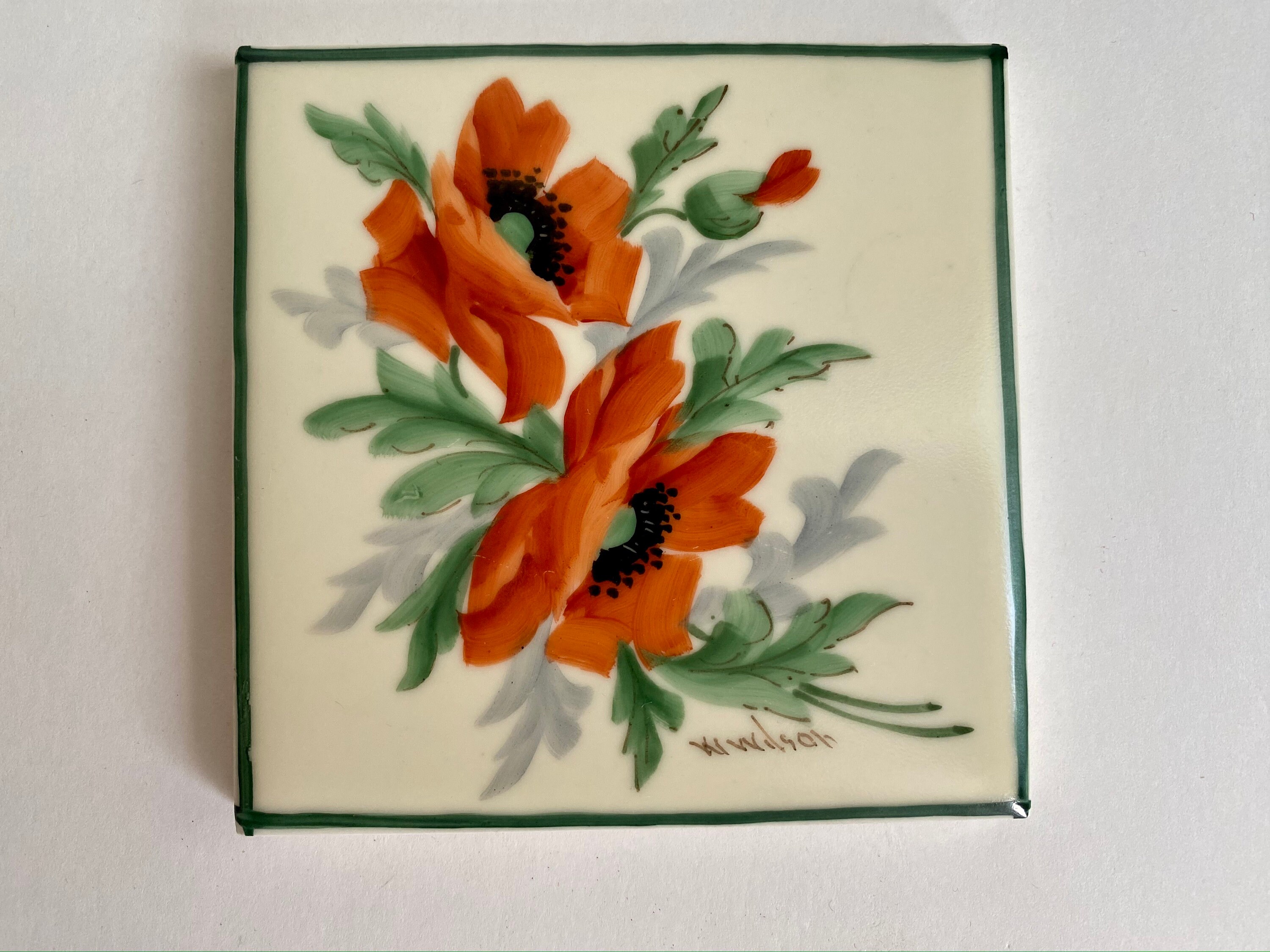 Vintage Walter Wilson Hand Painted Signed Poppy Tea Tile - Etsy