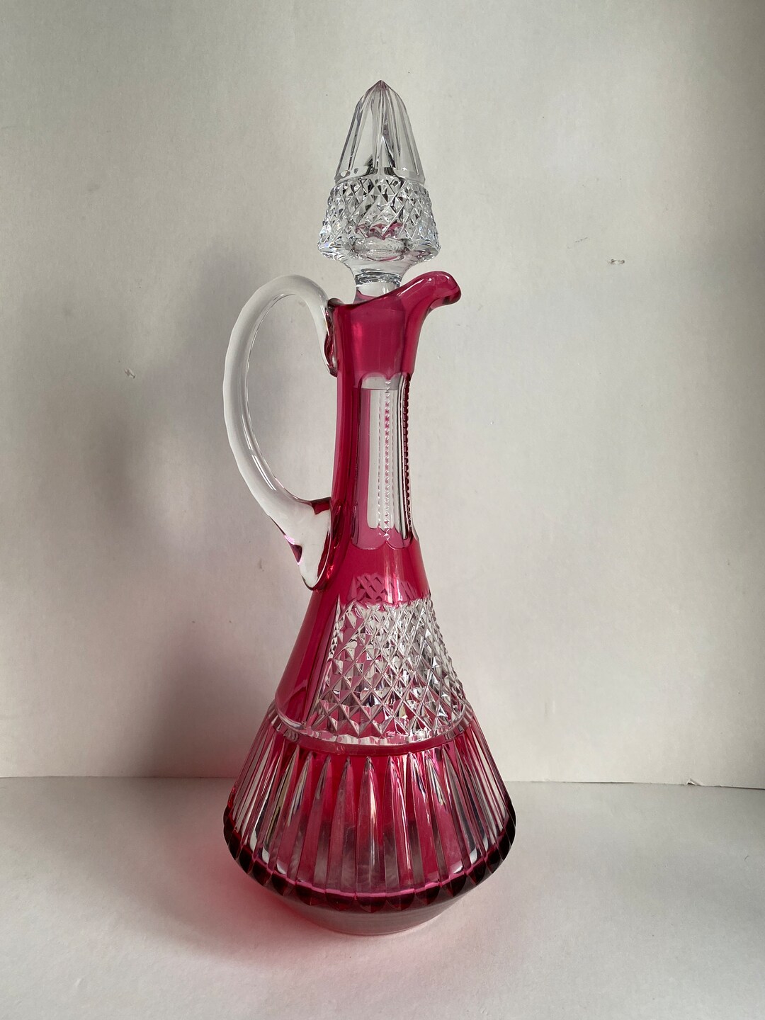 Vintage Ruby Red Flash Cut Glass Decanter - Etsy