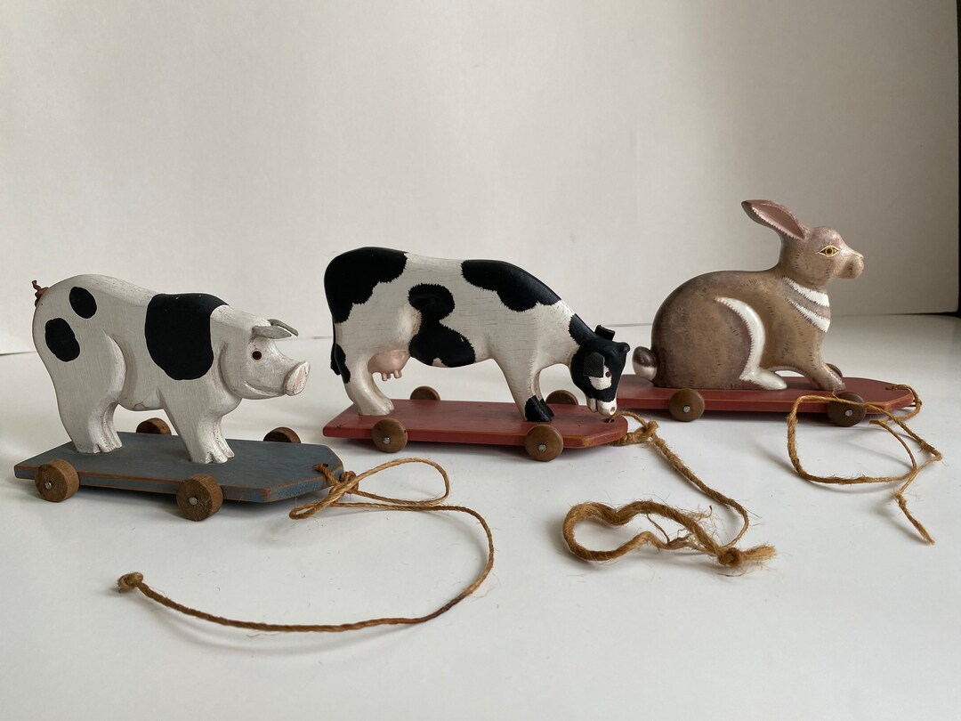 Vintage Hand Carved Wooden Pull Toy Set by Allenby-kauffman Wood ...