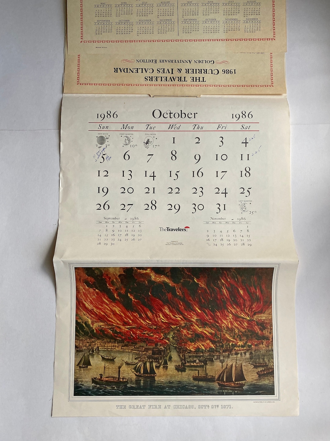 1986 Currier & Ives Travelers Calendar Pages September October November ...