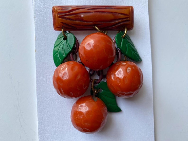 Vintage Bakelite Oranges & Leaves Brooch - Etsy