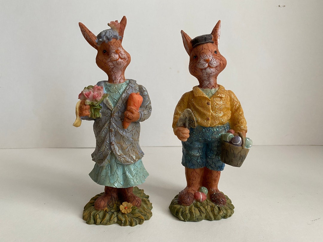 Vintage Set Resin Rabbit Figurines - Etsy