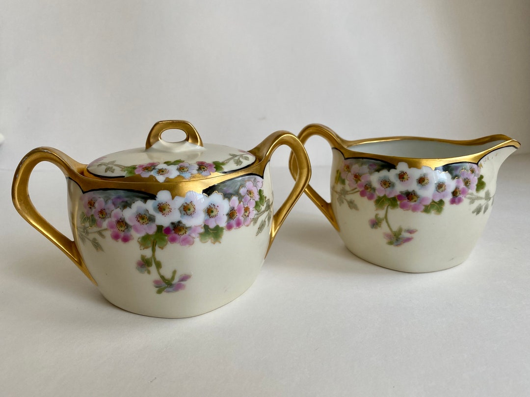 Vintage Walter Wilson Hand Painted Signed Floral Sugar and Creamer Set ...