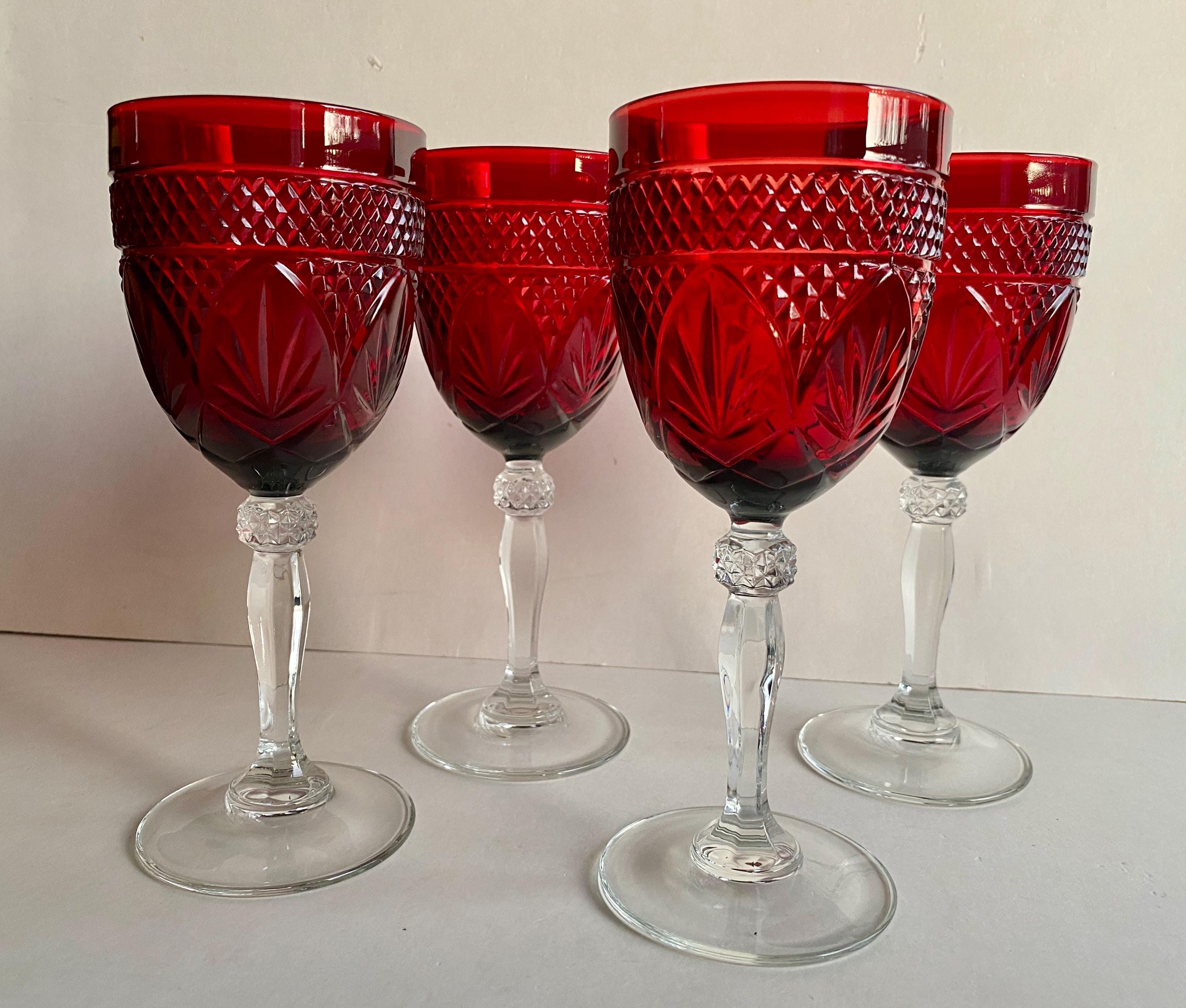 Vintage Crystal D’arques Durand Ruby Red Stemmed Goblets Set of Four - Etsy