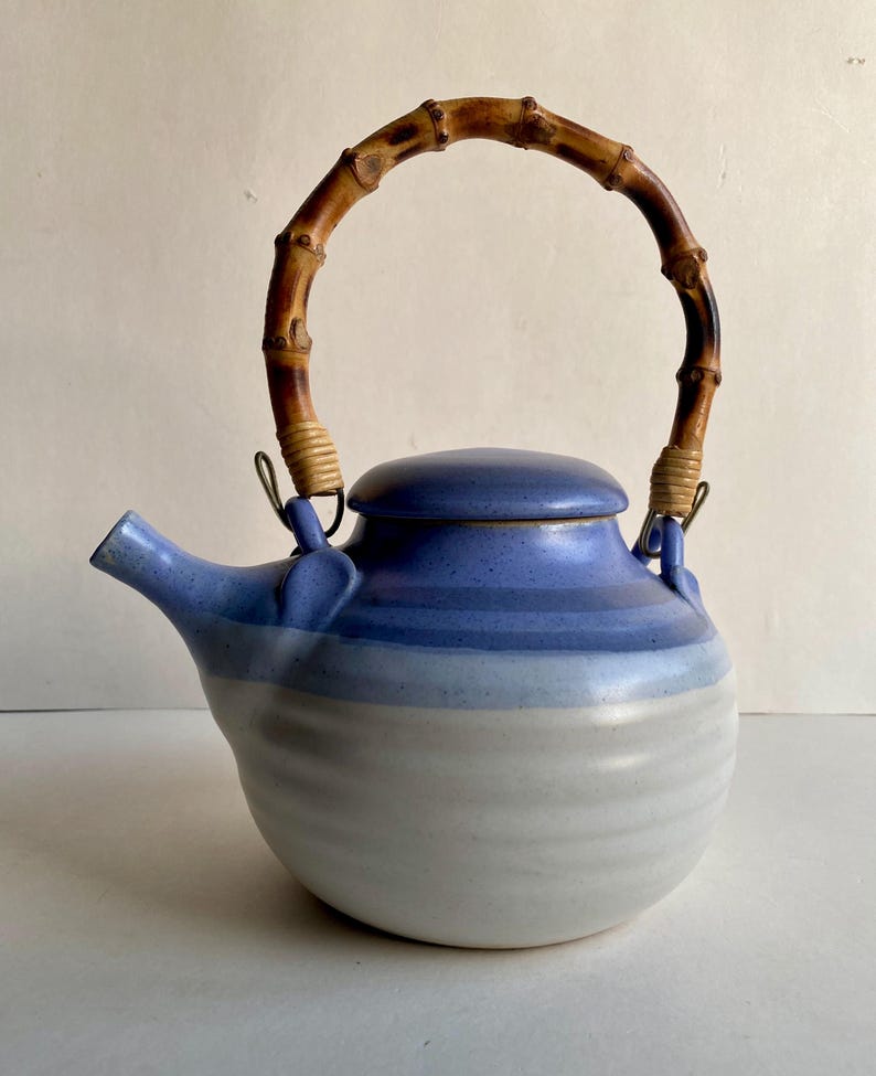 Signed Studio Pottery Teapot With Bamboo Handle - Etsy