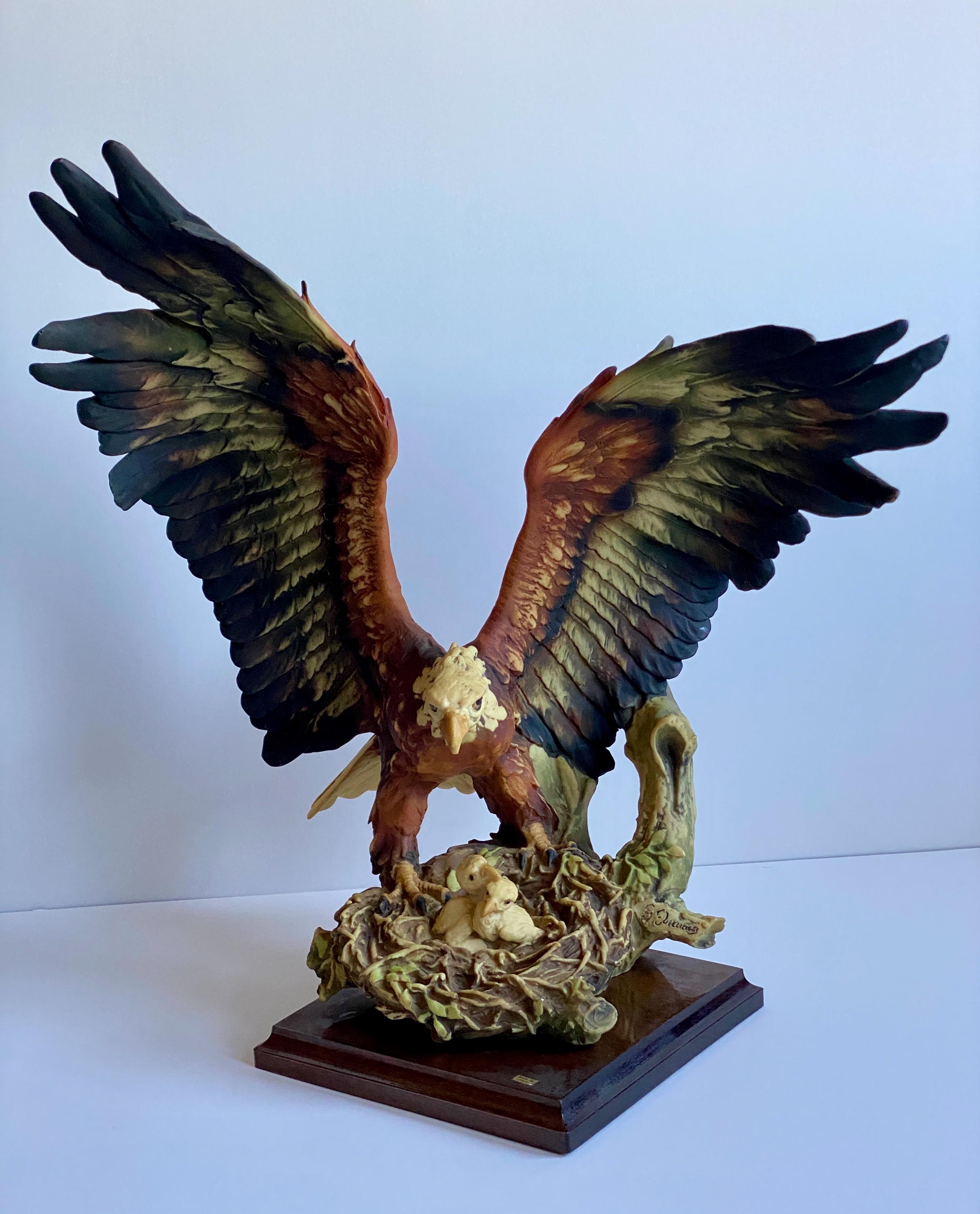 Vintage Giuseppe Armani Signed Resin Bald Eagle & Eaglets in Nest ...