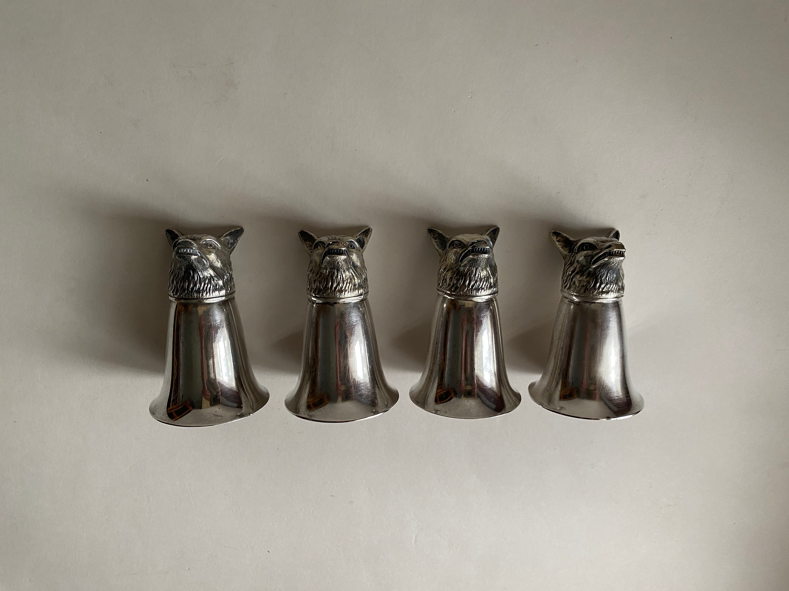 Vintage Silver Fox Head Stirrup Cups Set of Four - Etsy