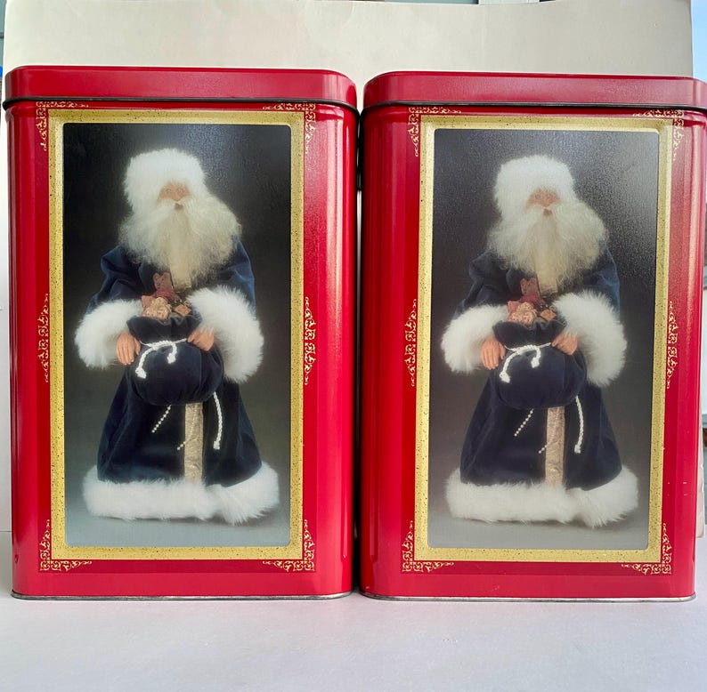 Vintage Set of Large Santa Claus Lidded Tins - Etsy