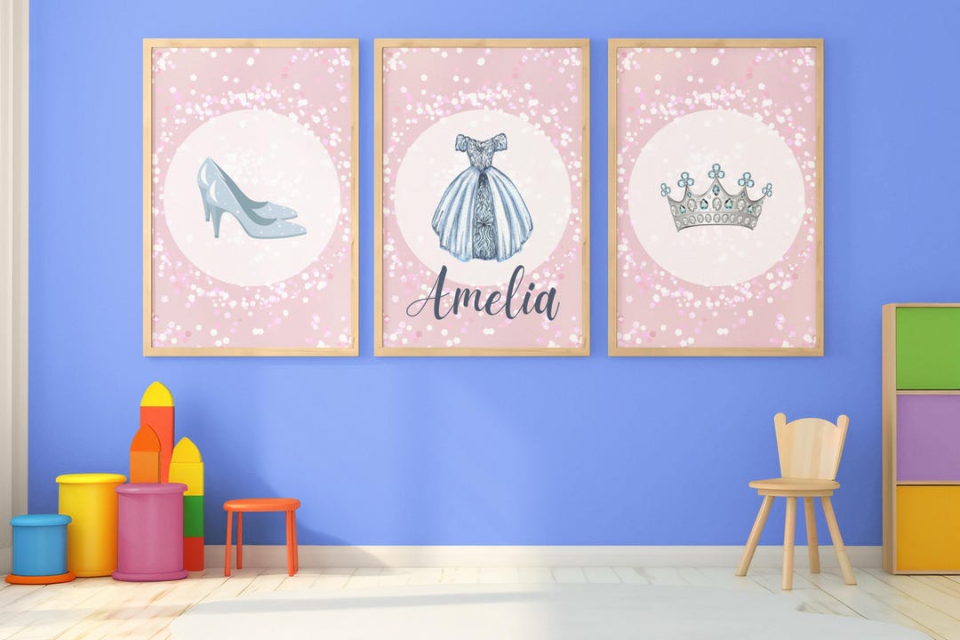 Personalized Princess Nursery Wall Art Set of 3, Fairy-tale Custom Name ...