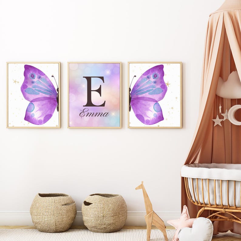 Butterfly Word Art Set of 3 Prints | Watercolor Butterfly Wings ...