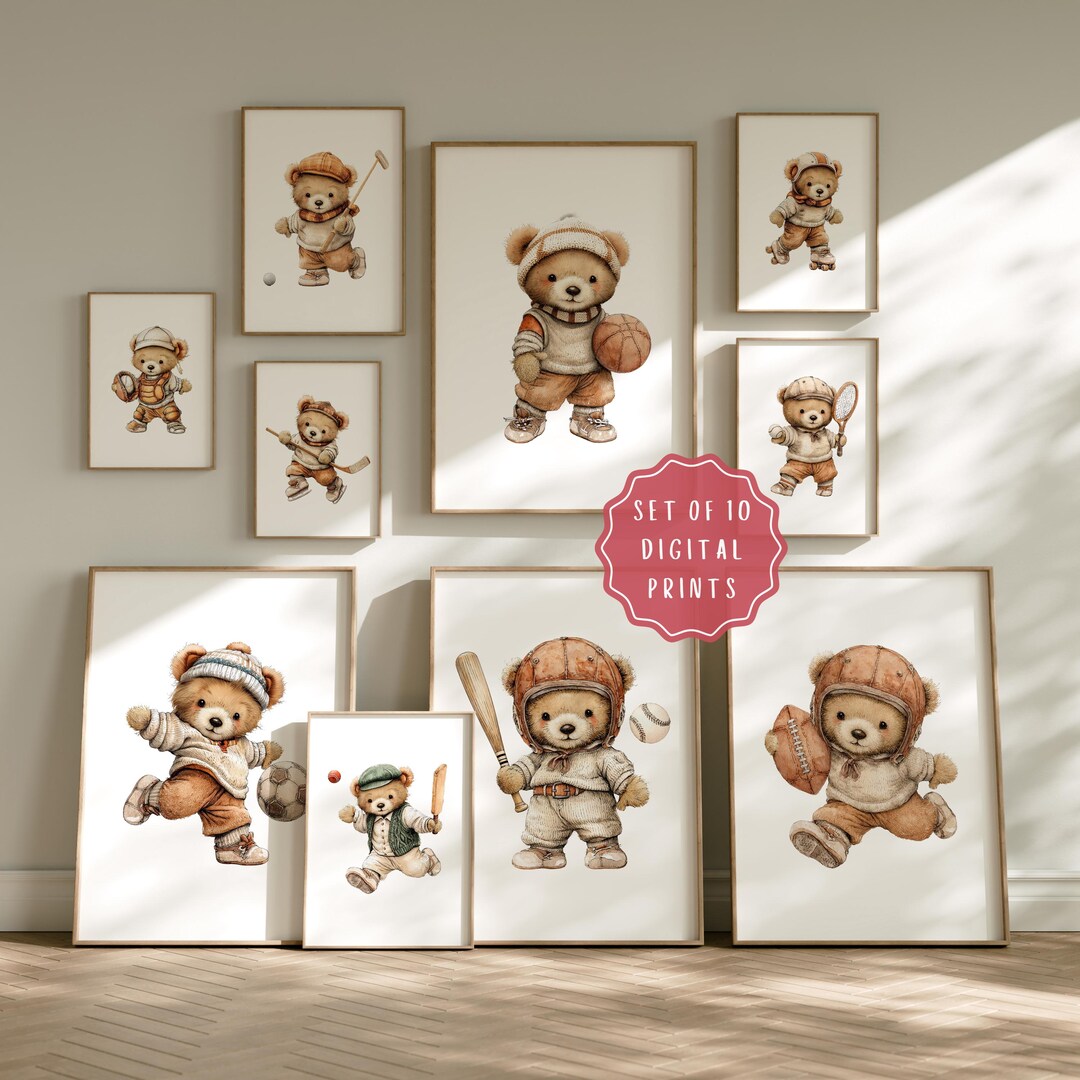 Teddy Bear Sports Nursery Art Prints, Set of 10 (digital Download) - Etsy