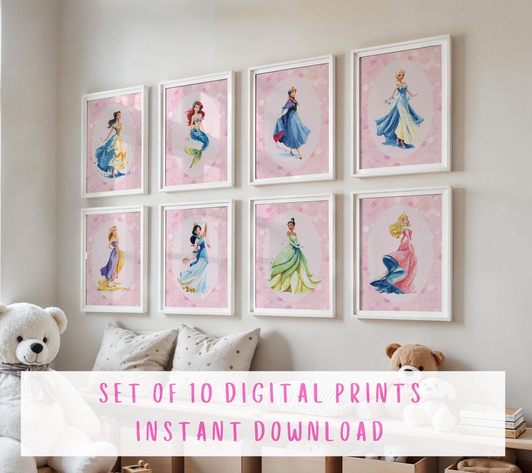 Set of 10 Princess PRINTABLE ART Princess Prints Girl Nursery Decor ...