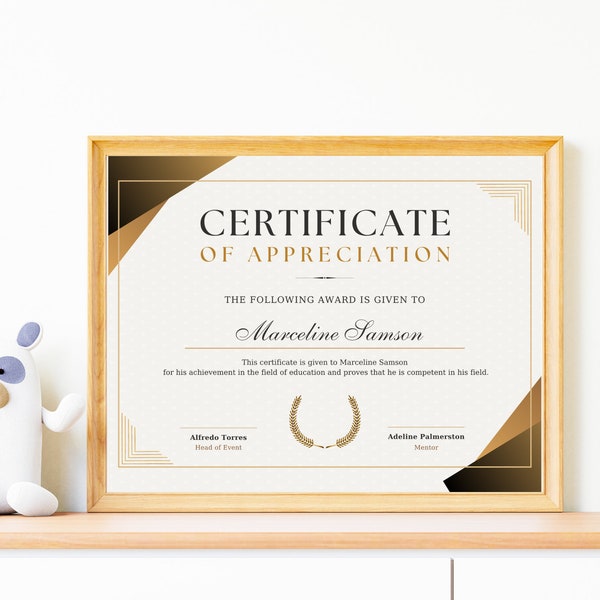 Award Certificate of Appreciation Template - Etsy