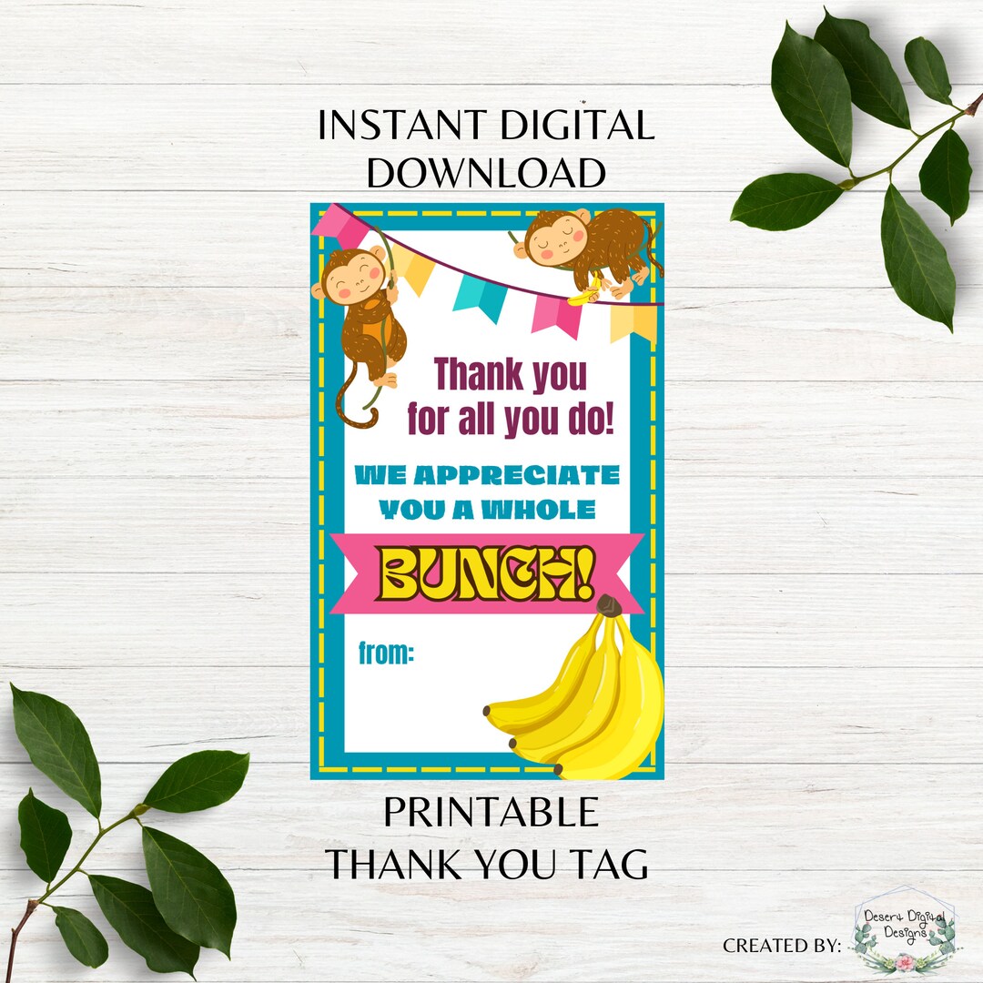 We Appreciate You a Whole Bunch Printable Thank You Tag Coworker ...