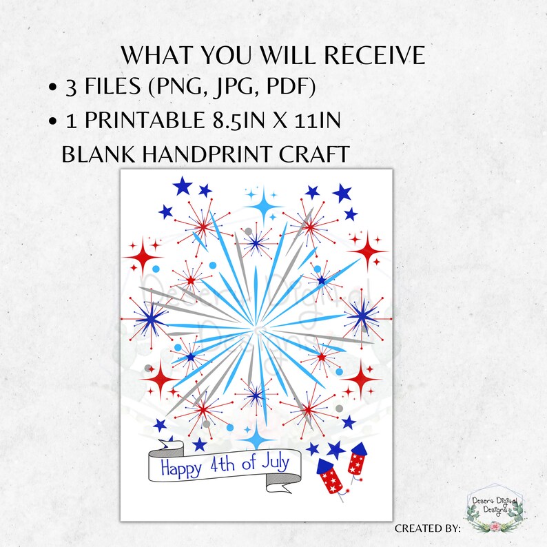 Printable Handprint 4th of July Craft Happy 4th of July - Etsy