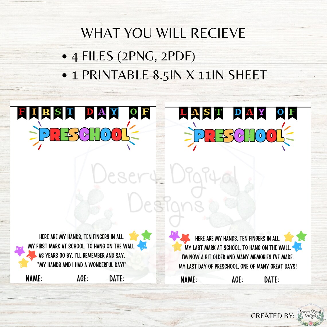 First Day of Preschool Handprint Craft Last Day of Pre-k Handprint ...