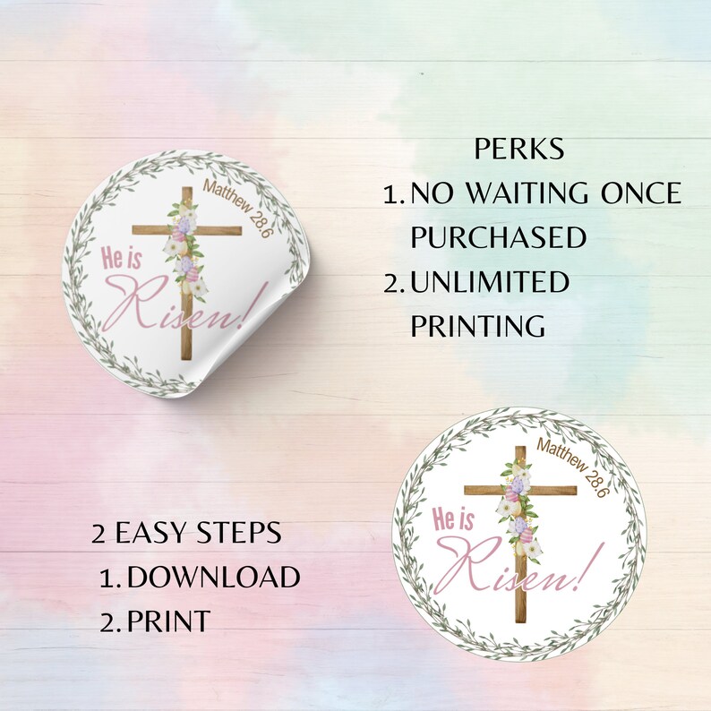 He is Risen Printable Sticker or Tag Easter He is Risen Sticker Favor ...