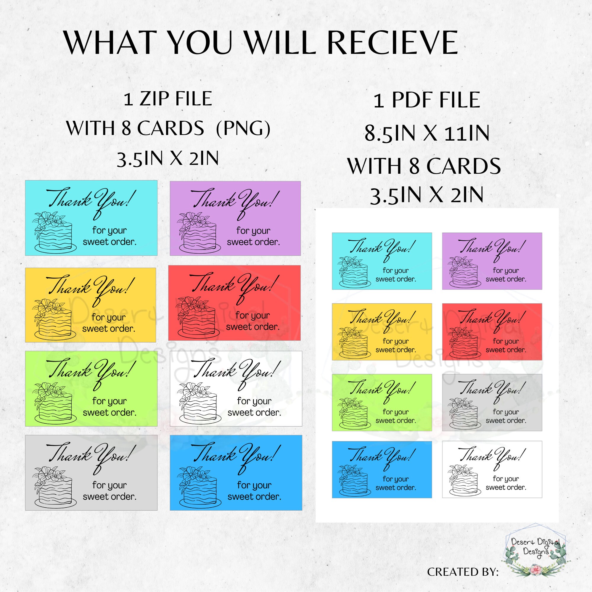 Thank You Cards Printable Colorful Bakery Thank You Cards Set of 8 ...