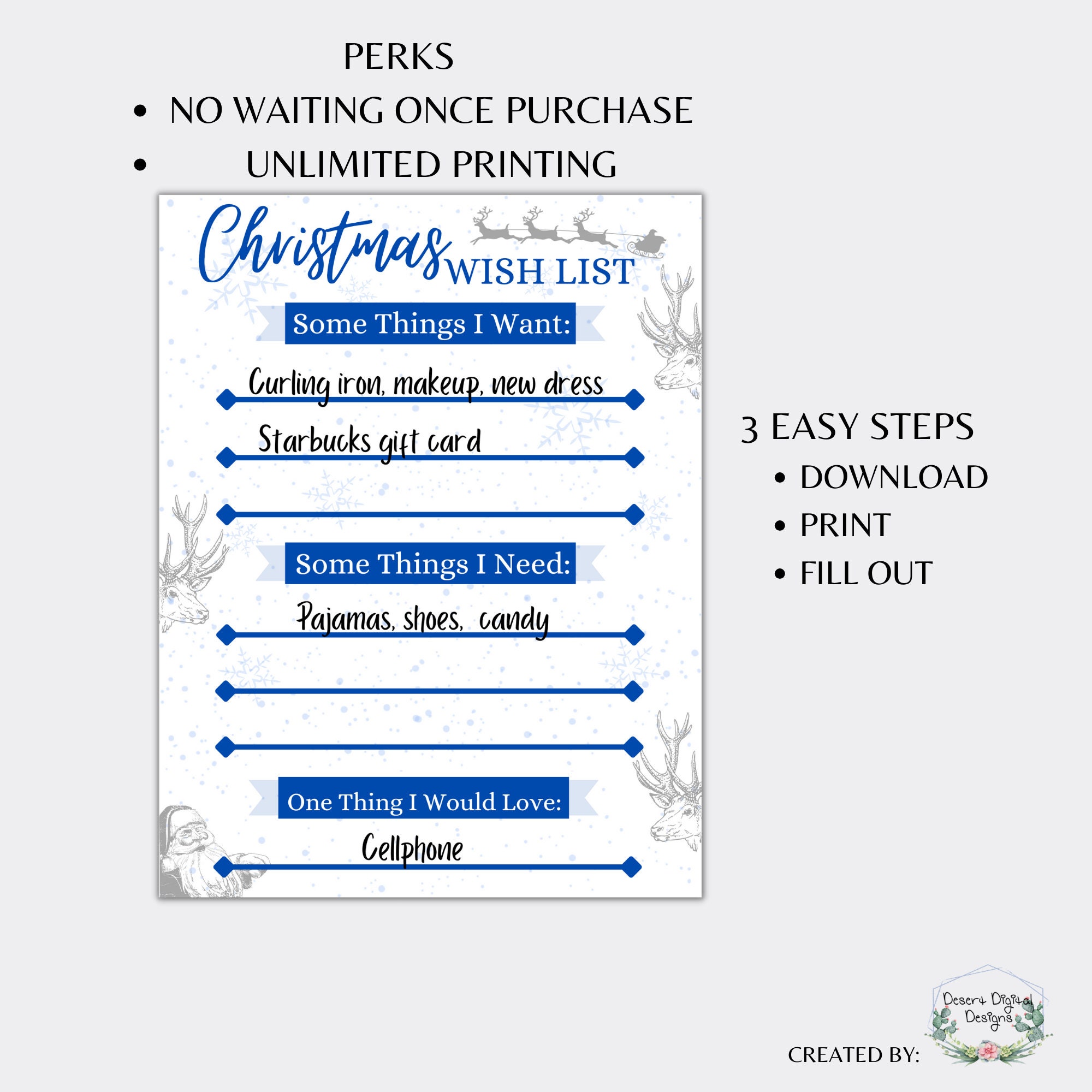 Christmas Wish List Printable Christmas Wish List for Teens Christmas ...