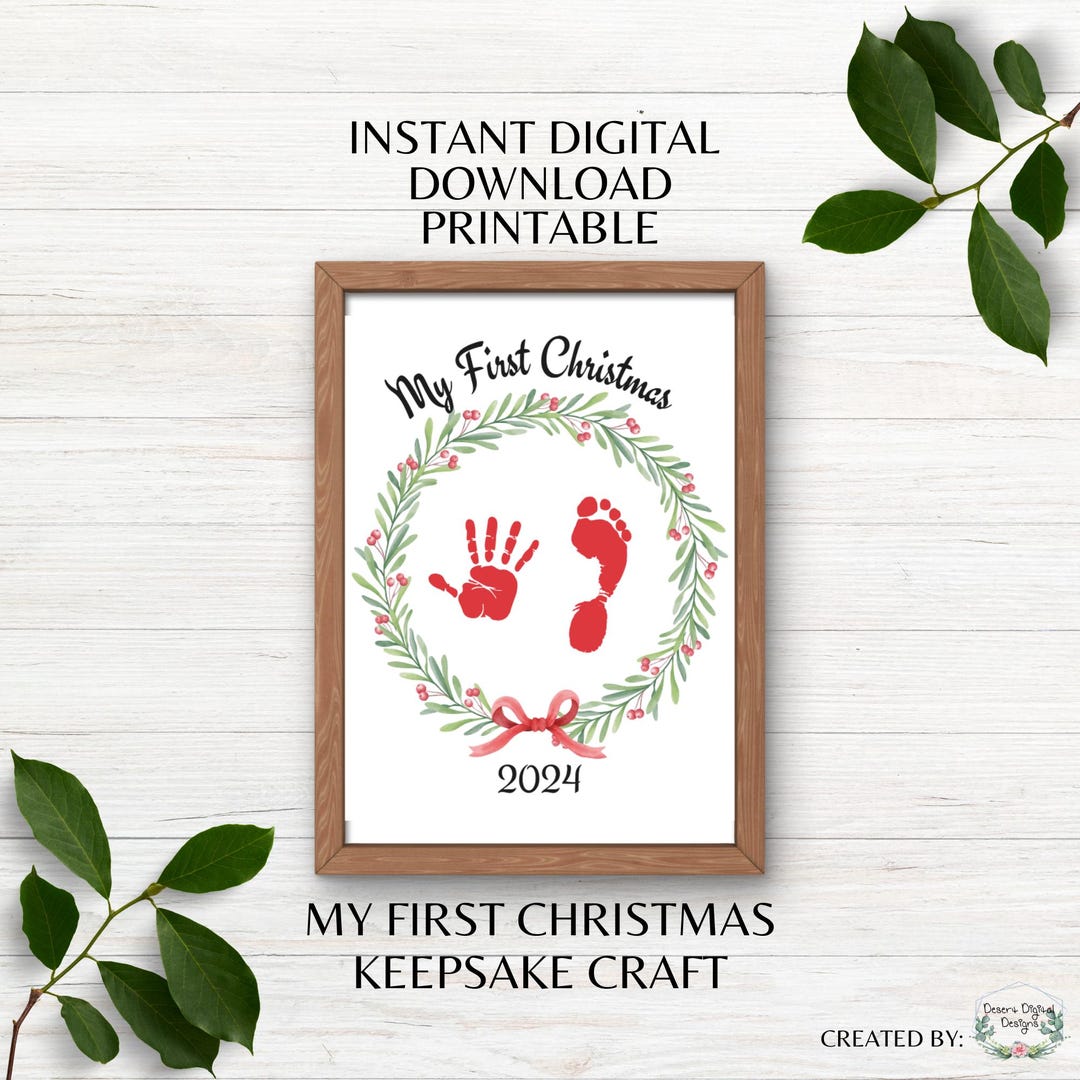 My First Christmas Printable Handprint Footprint Craft Babies First ...