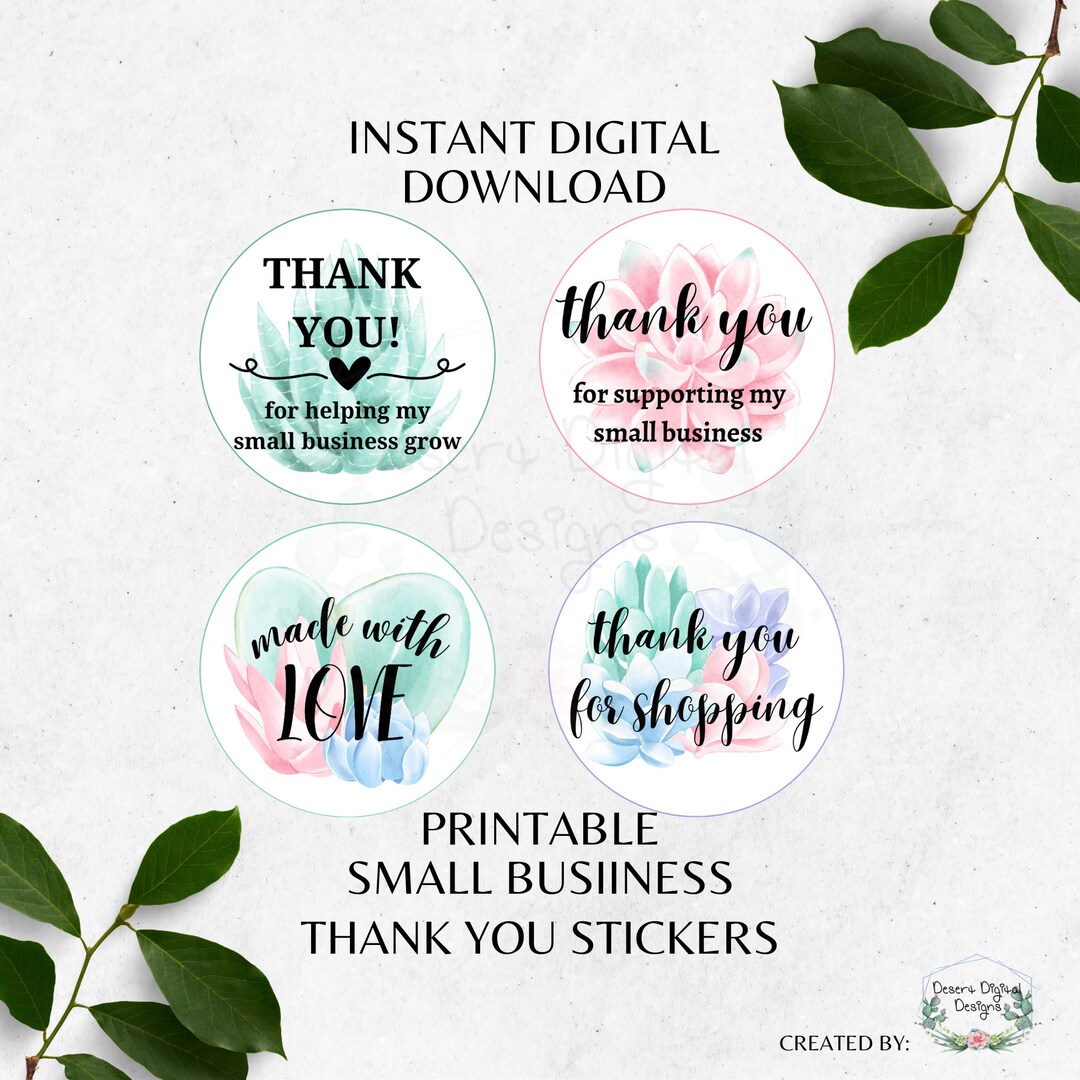 Printable Small Business Sticker Bundle Succulent Theme Stickers Thank ...