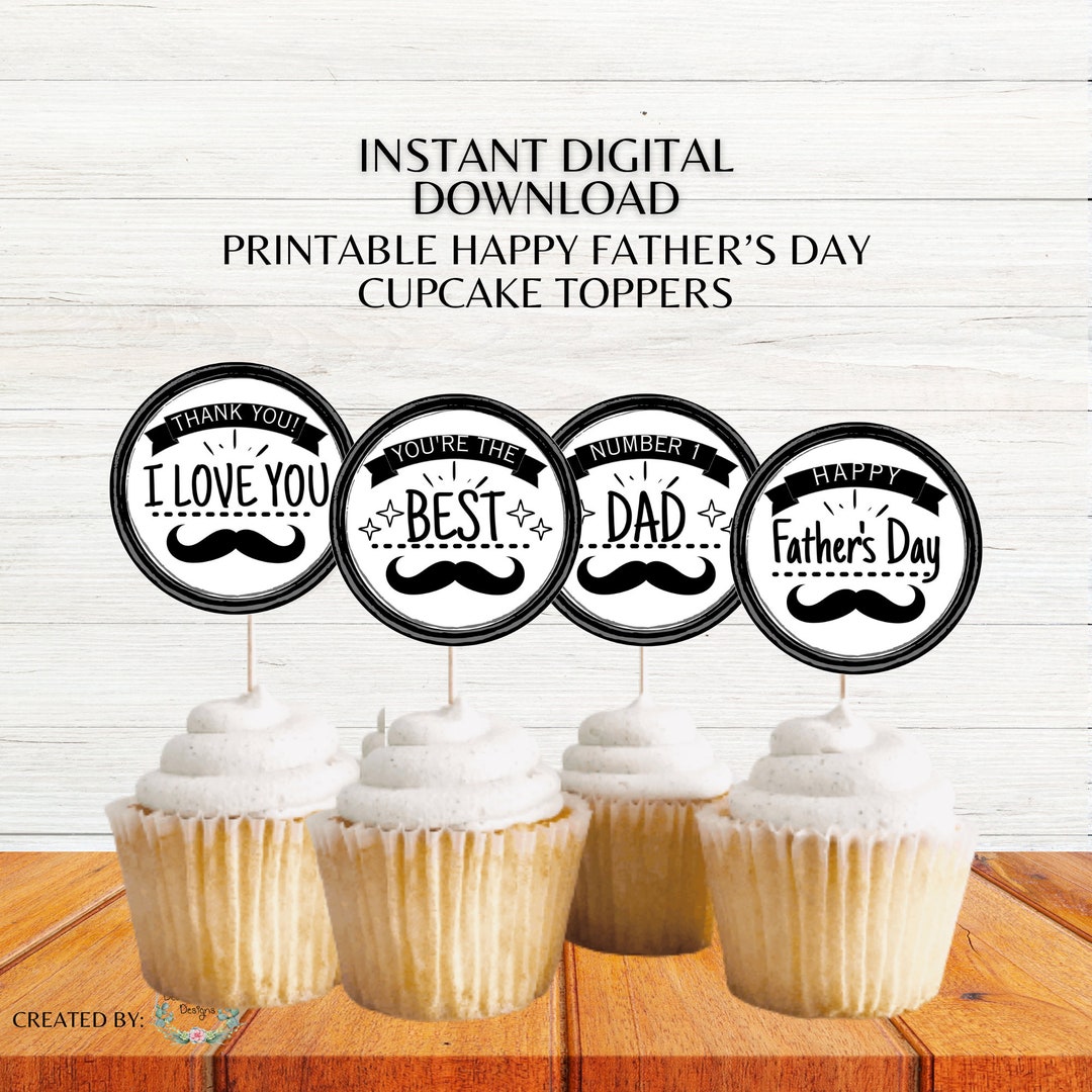 Father's Day Printable Cupcake Toppers Mustache Themed Toppers Sticker ...
