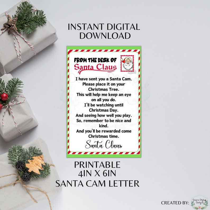 Santa Cam Letter Printable Santa Letter for Sant Cam Santa is Watching ...