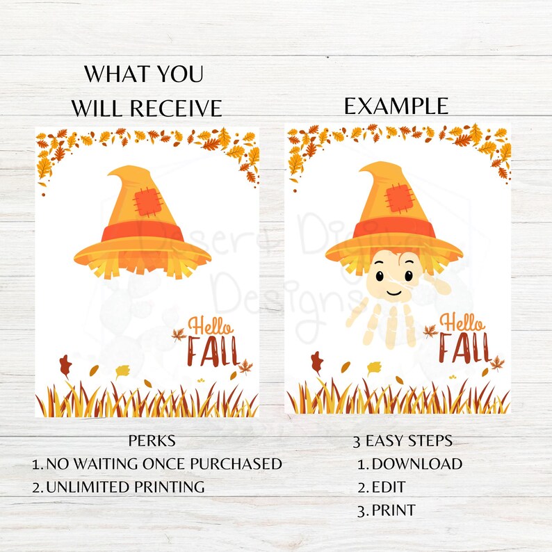 Hello Fall Printable Scarecrow Handprint Craft Thanksgiving Fall ...