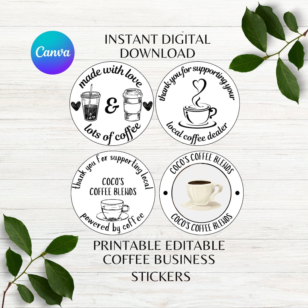 Coffee Shop Business Stickers Editable Small Business Stickers ...
