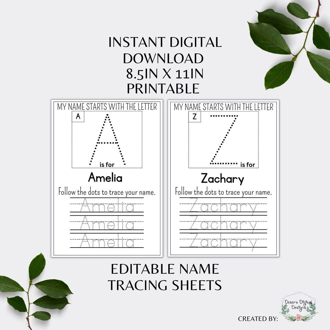 Editable Name Tracing A to Z Practice Worksheets Printable A to Z ...