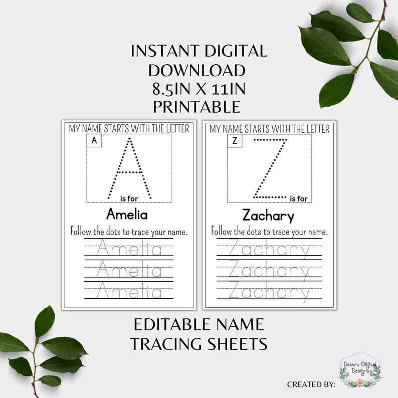 Editable Name Tracing A to Z Practice Worksheets Printable A to Z ...