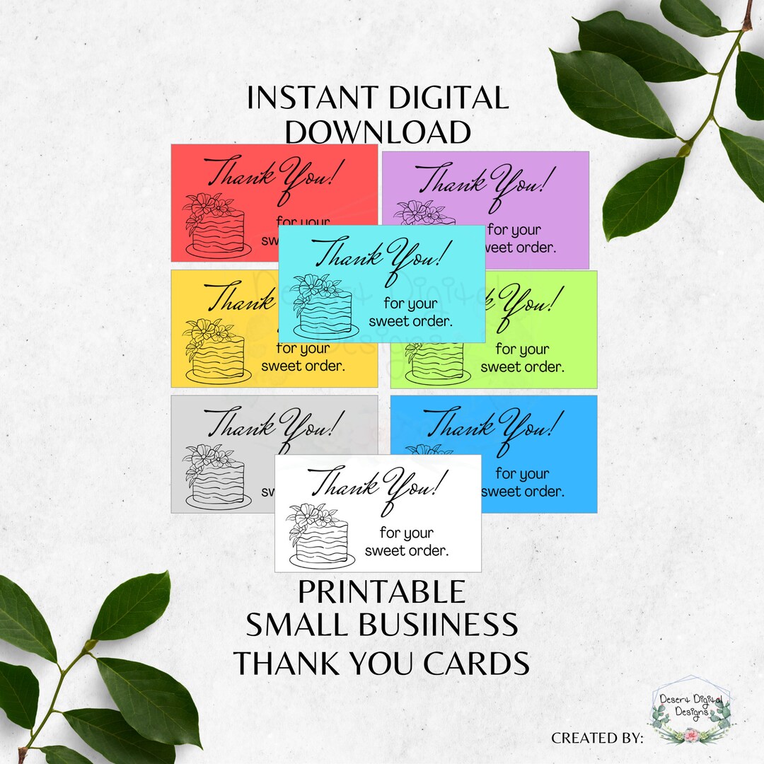Thank You Cards Printable Colorful Bakery Thank You Cards Set of 8 ...