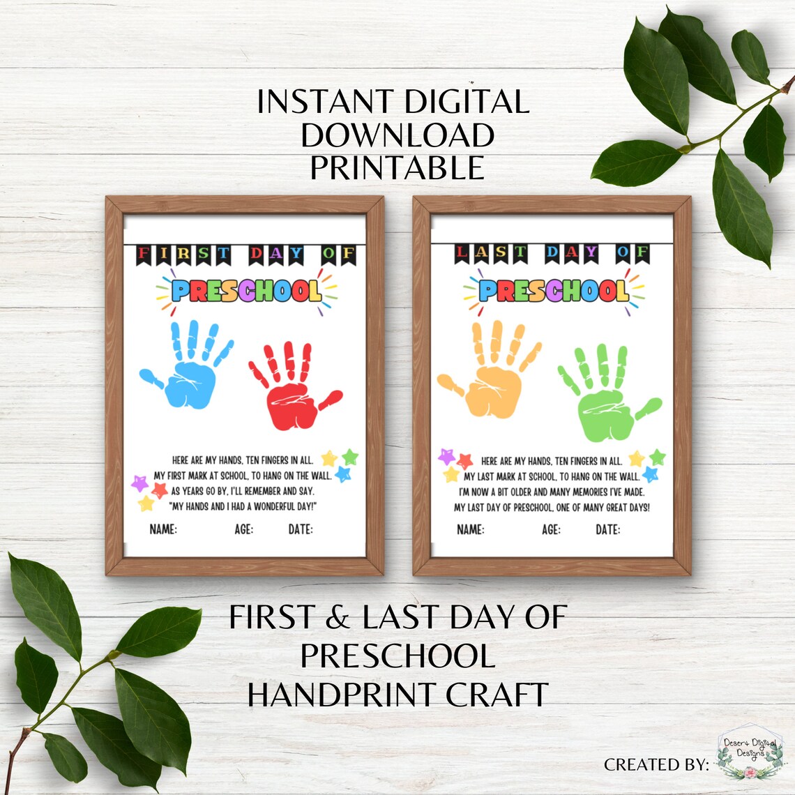 First Day of Preschool Handprint Craft Last Day of Pre-k Handprint ...