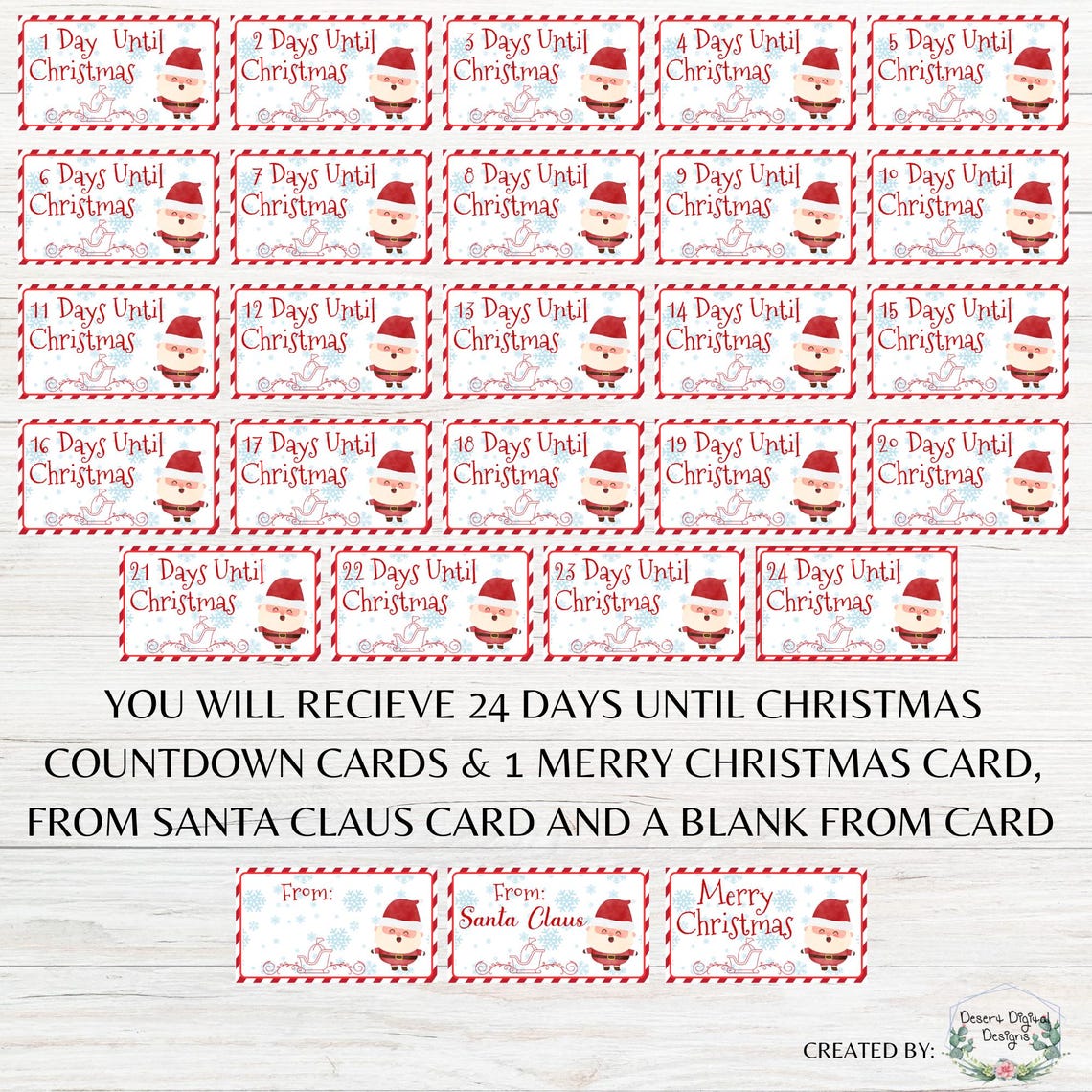 Christmas Countdown Printable Cards Elf Countdown Cards Countdown to ...
