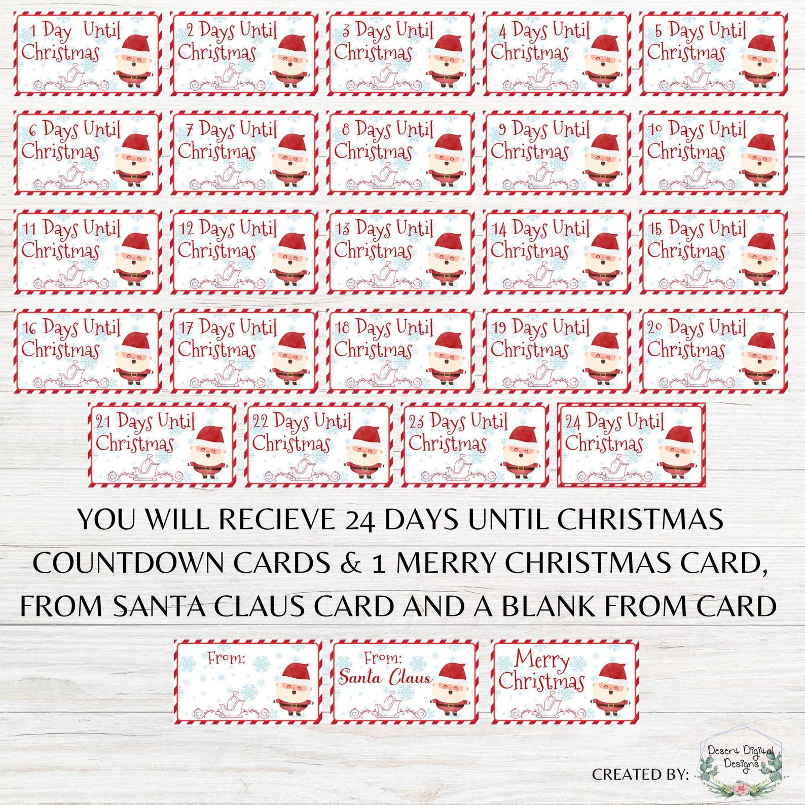 Christmas Countdown Printable Cards Elf Countdown Cards Countdown to ...