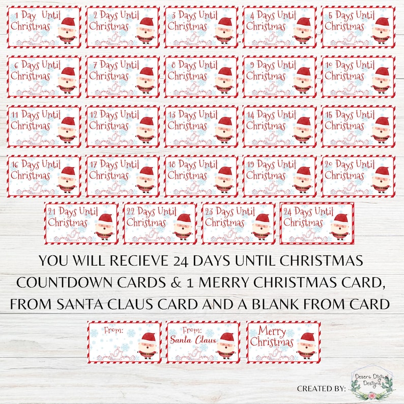 Christmas Countdown Printable Cards Elf Countdown Cards Countdown to ...