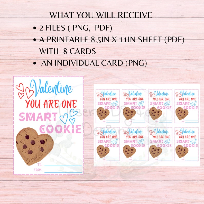 One Smart Cookie Printable Valentine's Day Cards Valentine Cards Cookie ...