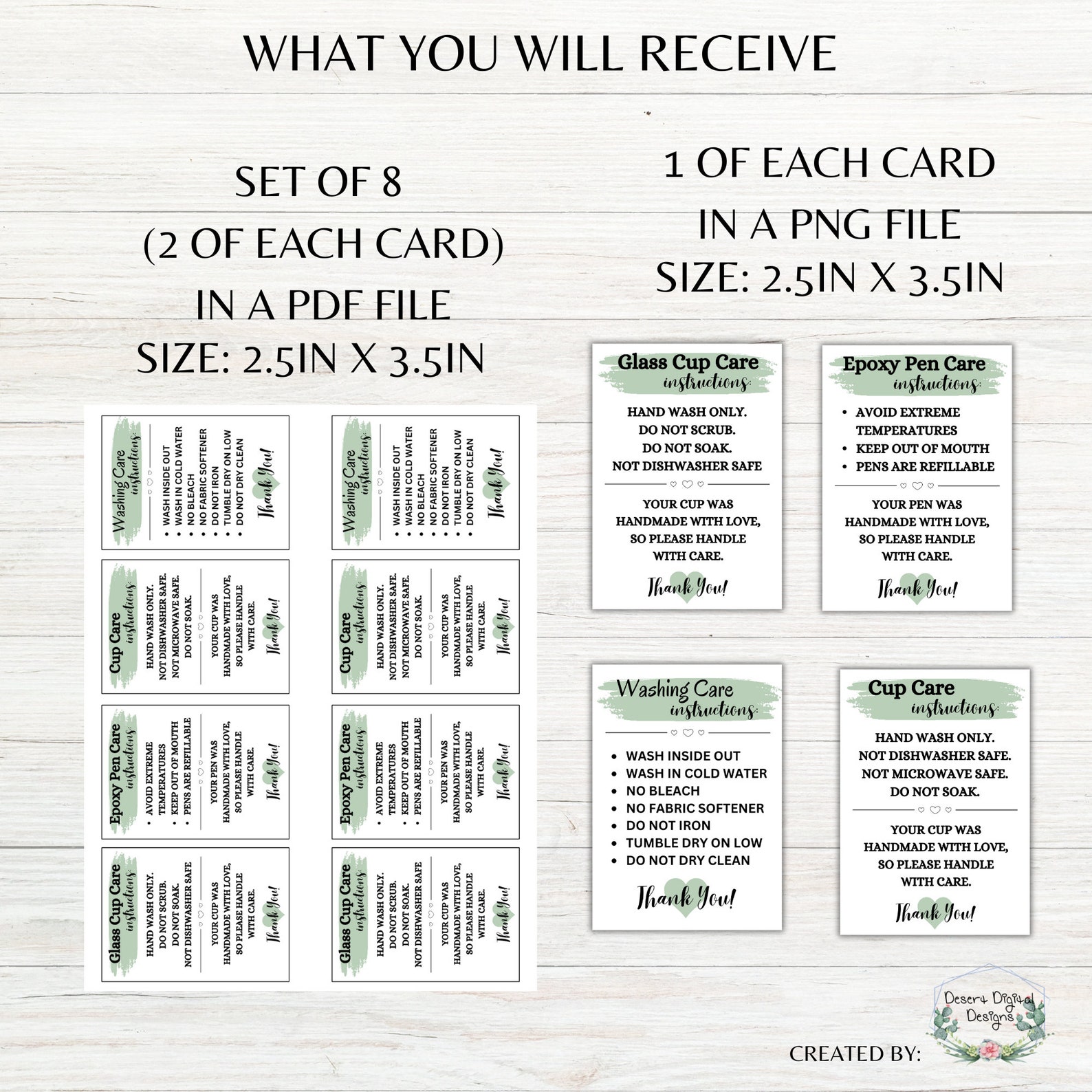Printable Care Instruction Card Bundle Care Card Bundle Small Business ...