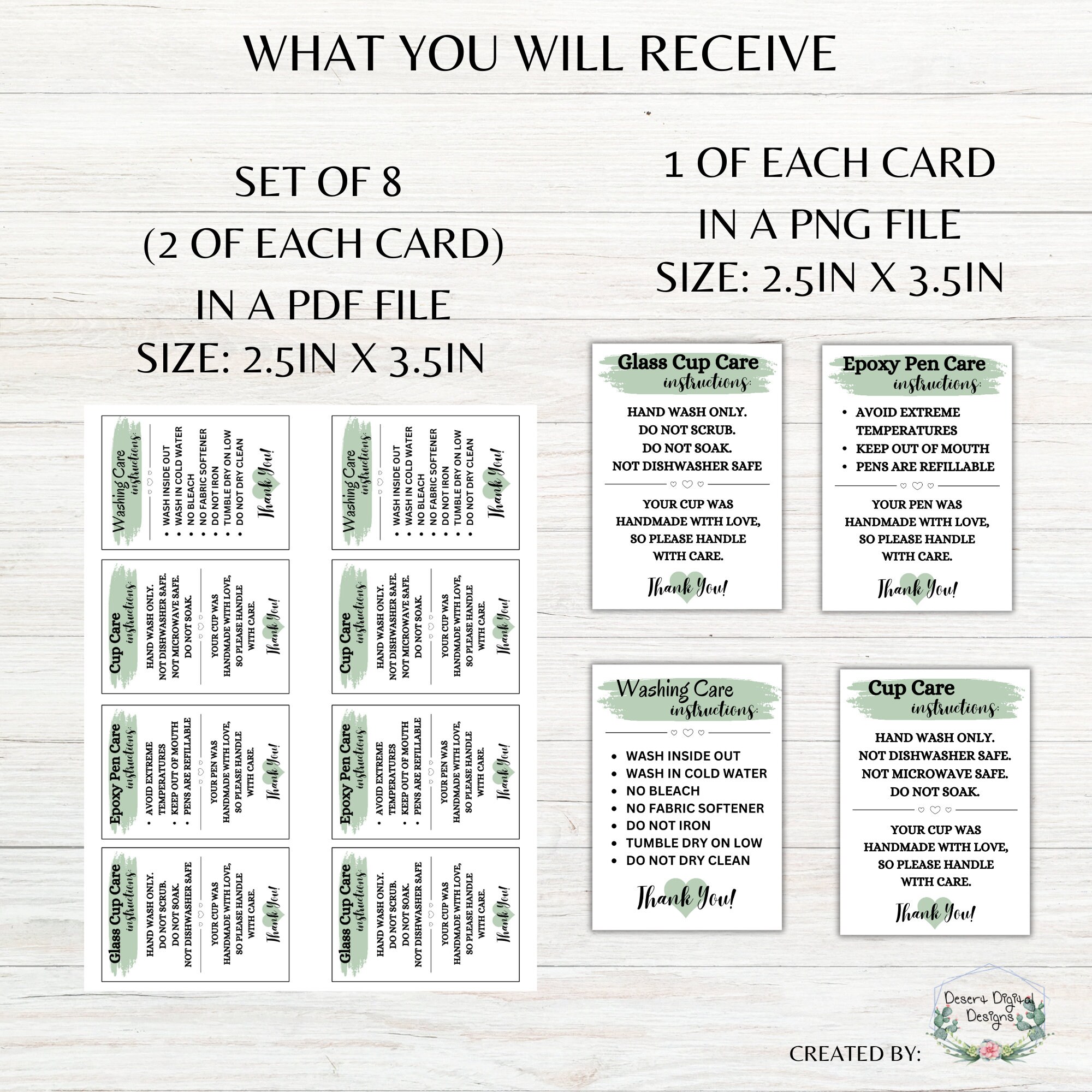 Printable Care Instruction Card Bundle Care Card Bundle Small Business ...