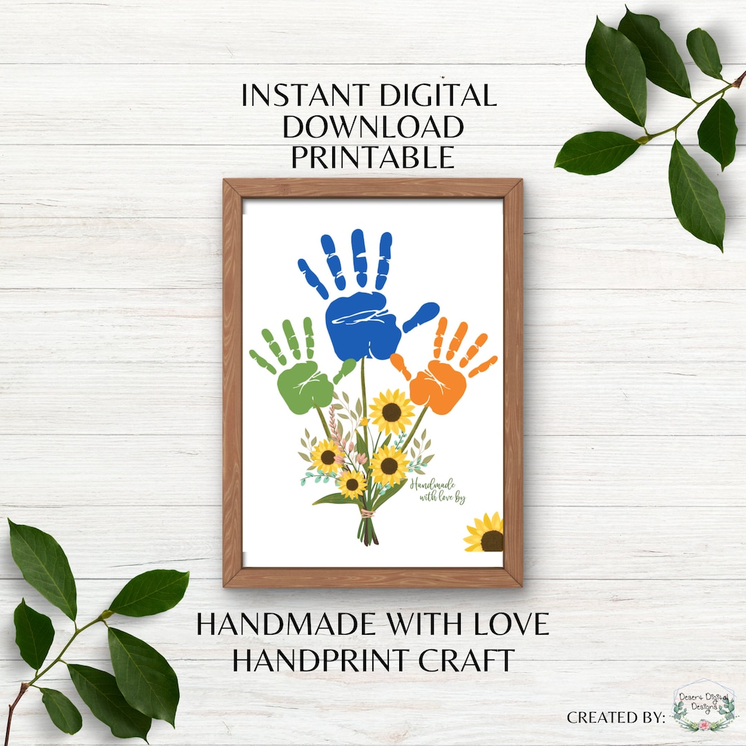 Handmade With Love Printable Flower Bouquet Art Mother's Day Handprint ...