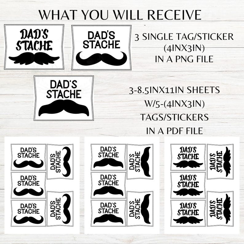 Dad's Stache Printable Labels Father's Day Birthday Gift Mustache ...