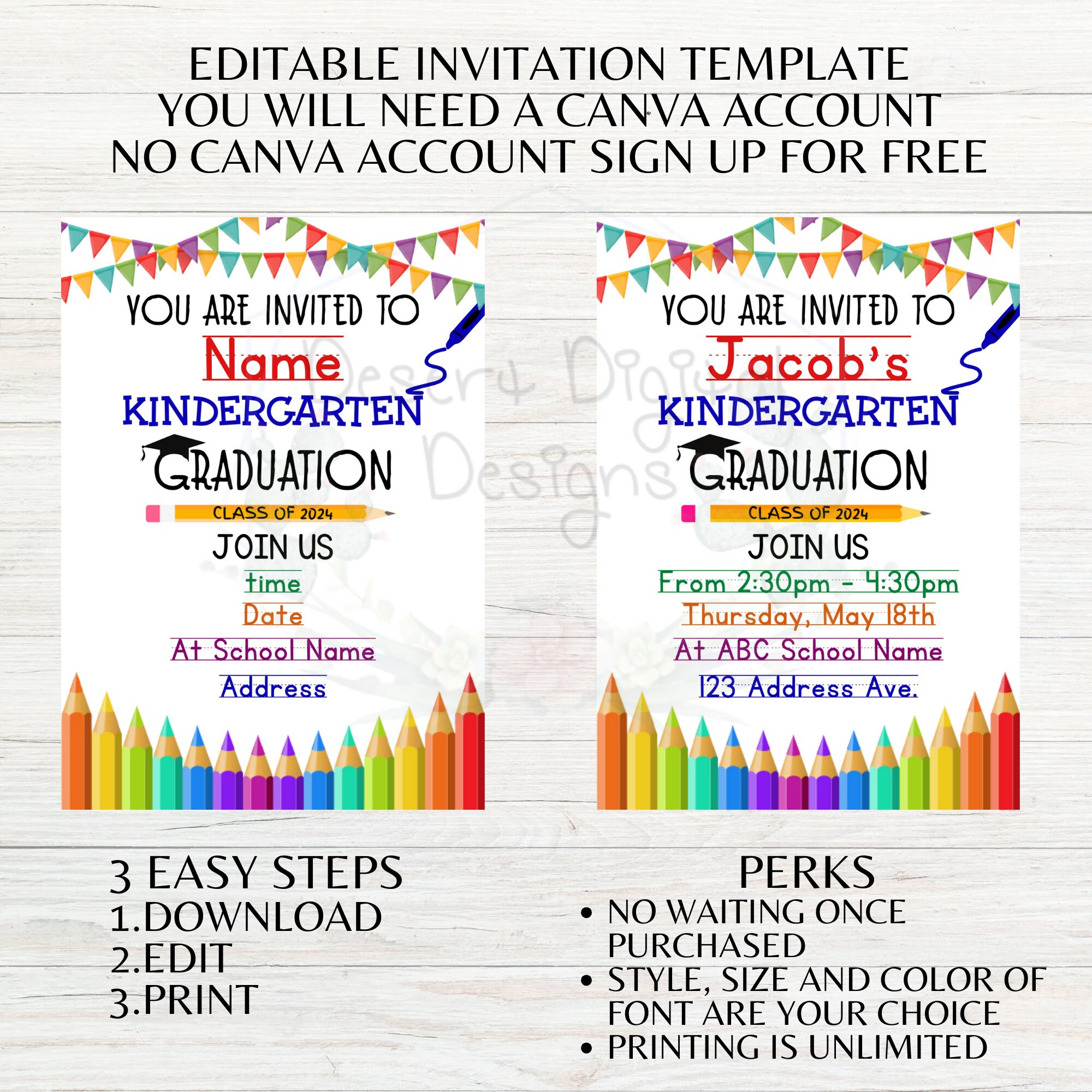 Kindergarten Editable Graduation Invitation Printable Kindergarten Grad ...