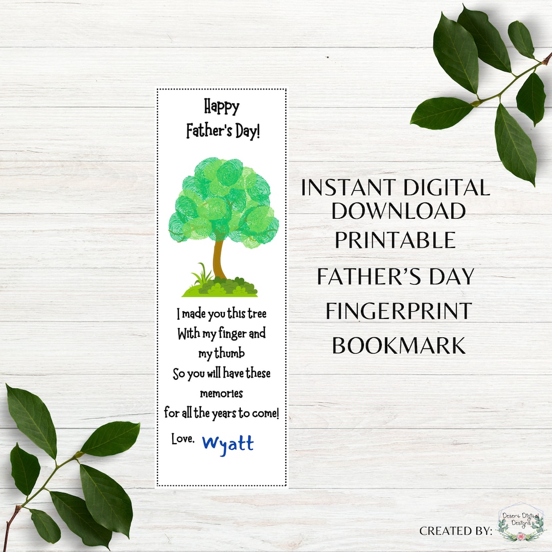 Printable Father's Day Bookmark Tree Fingerprint Bookmark Father's Day ...