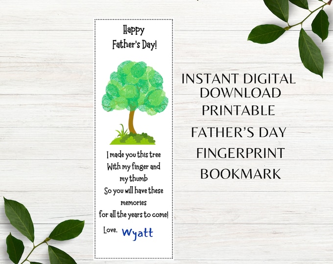 Printable Father's Day Bookmark Tree Fingerprint Bookmark Father's Day ...