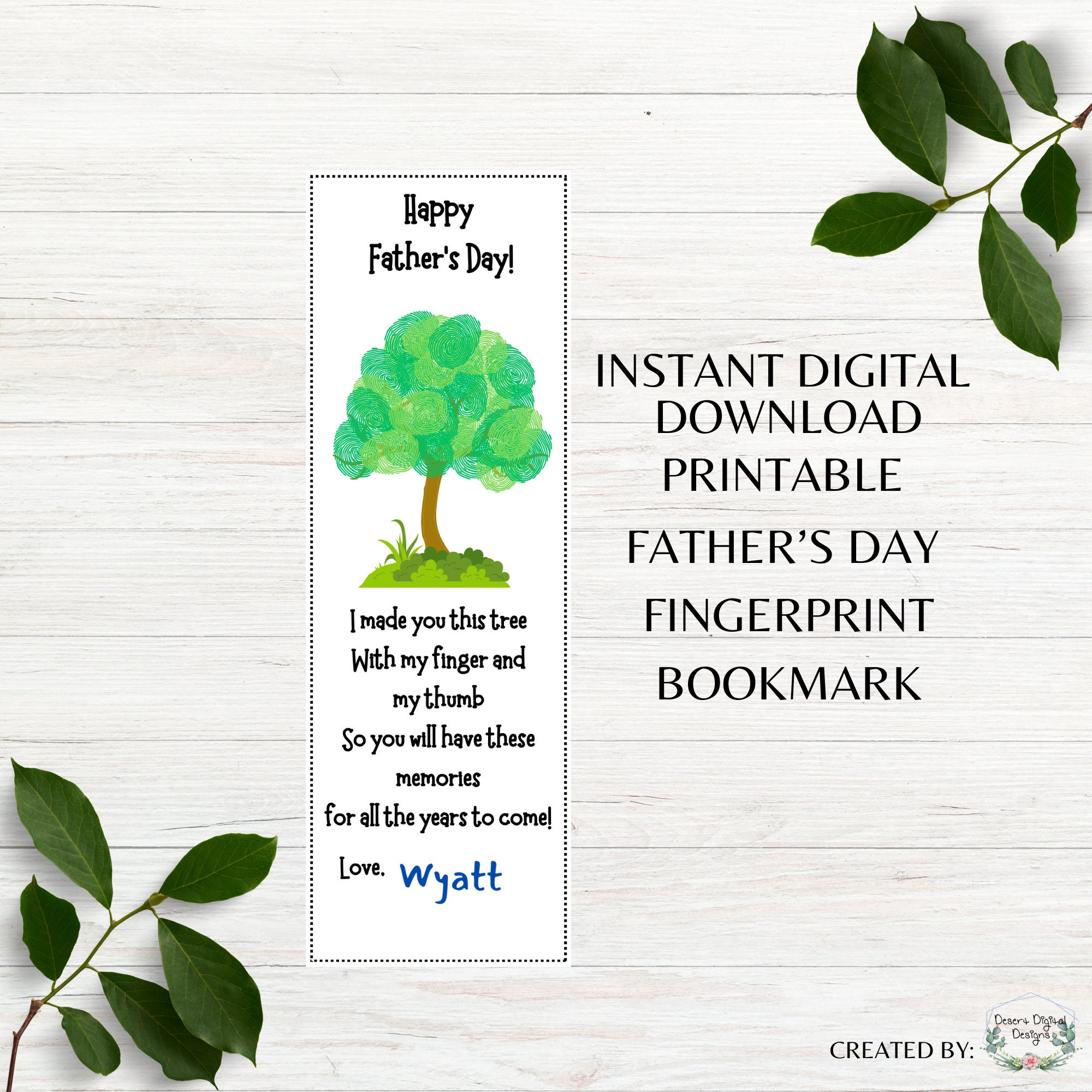Printable Father's Day Bookmark Tree Fingerprint Bookmark Father's Day ...