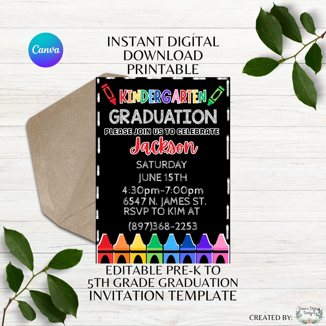 Pre-k to 5th Grade Graduation Invitation Printable 5th Grade Graduate ...