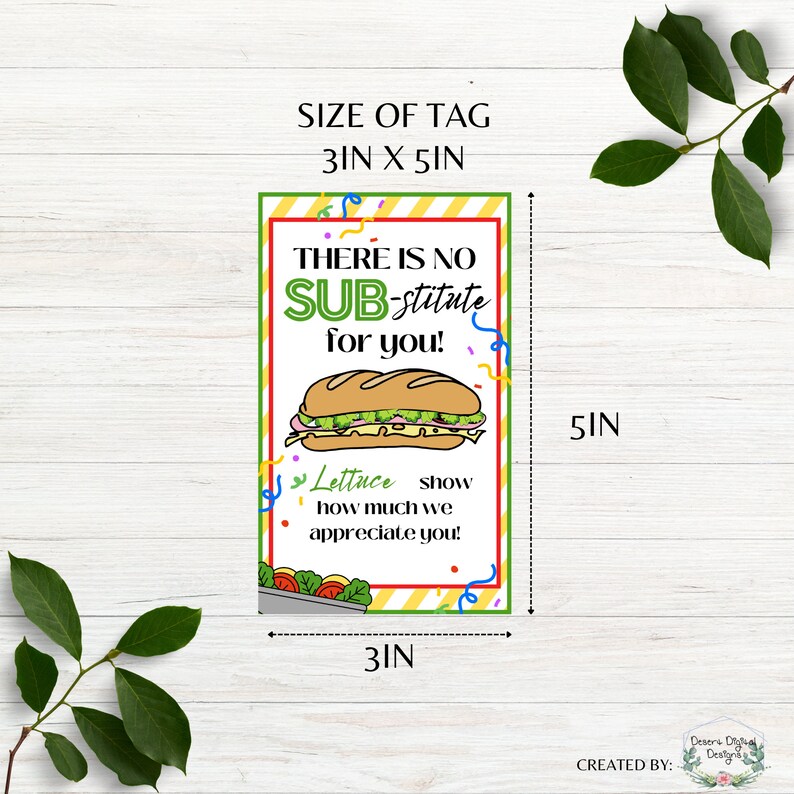 Teacher Thank You Printable Appreciation Tag No Sub-stitute for You ...