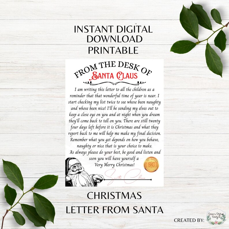 Letter From Santa Printable Santa Letter Naughty or Nice Letter Letter ...